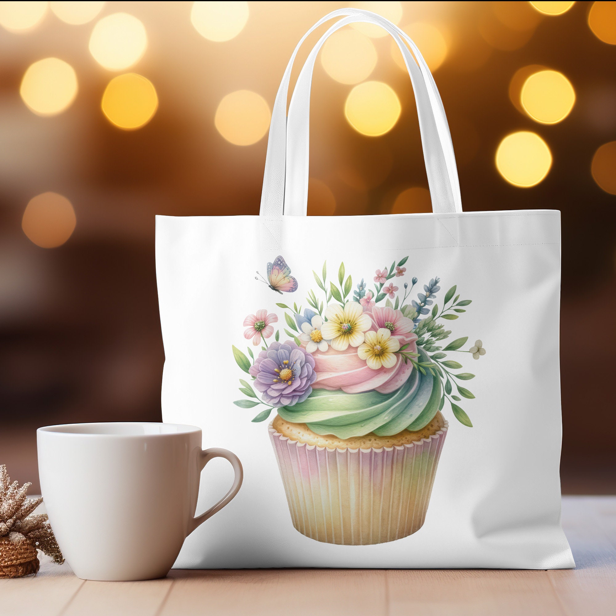 Floral Spring Cupcakes Pastel Watercolor Clipart Bundle. Clipart Set ...