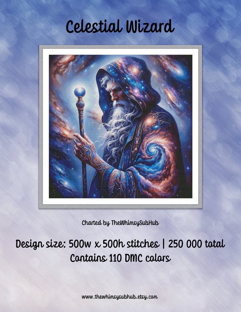 Celestial Wizard - Large Modern Full Coverage Cross Stitch Pattern for ...