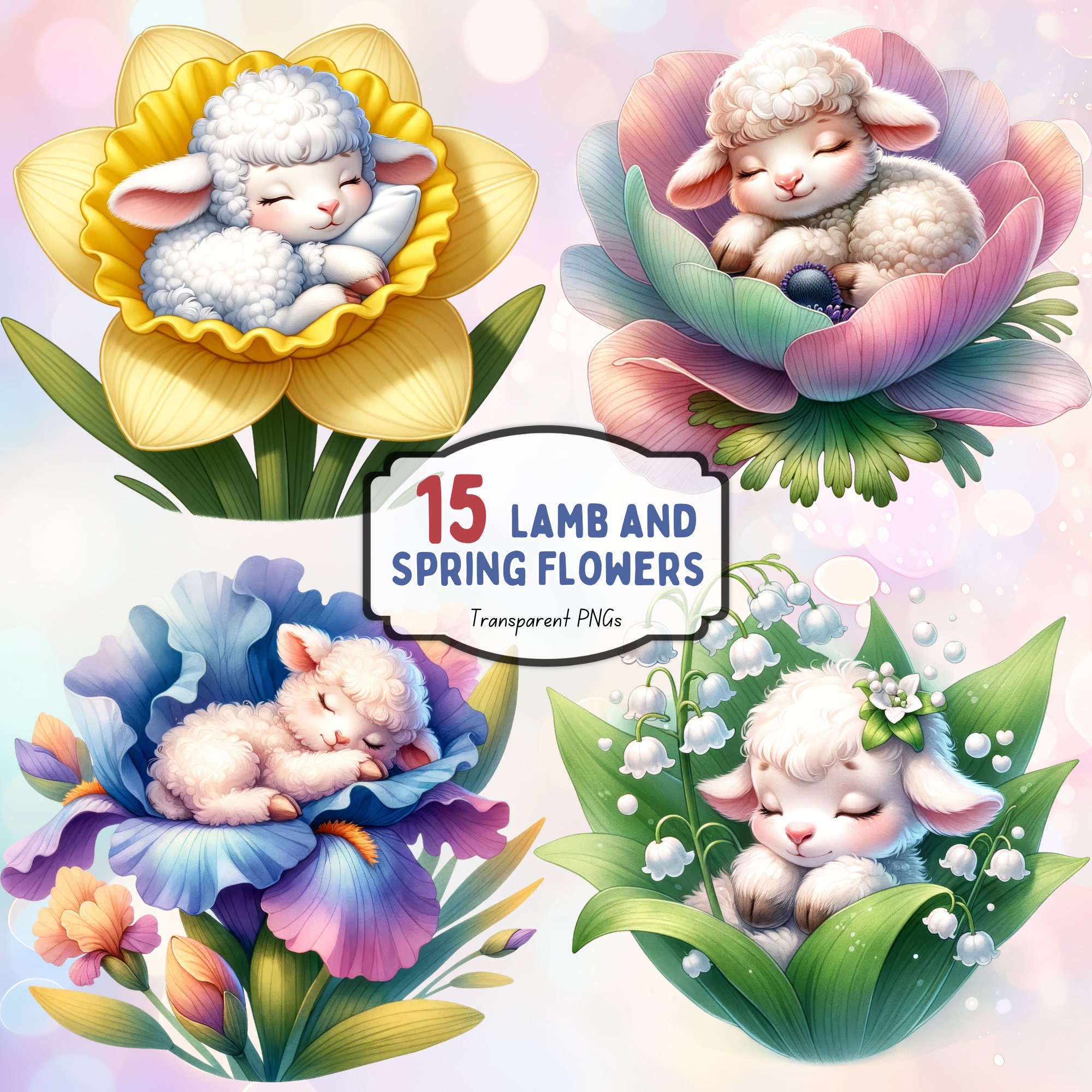 Cute Lamb in Spring Flowers Watercolor Clipart Bundle. Clipart Set for ...
