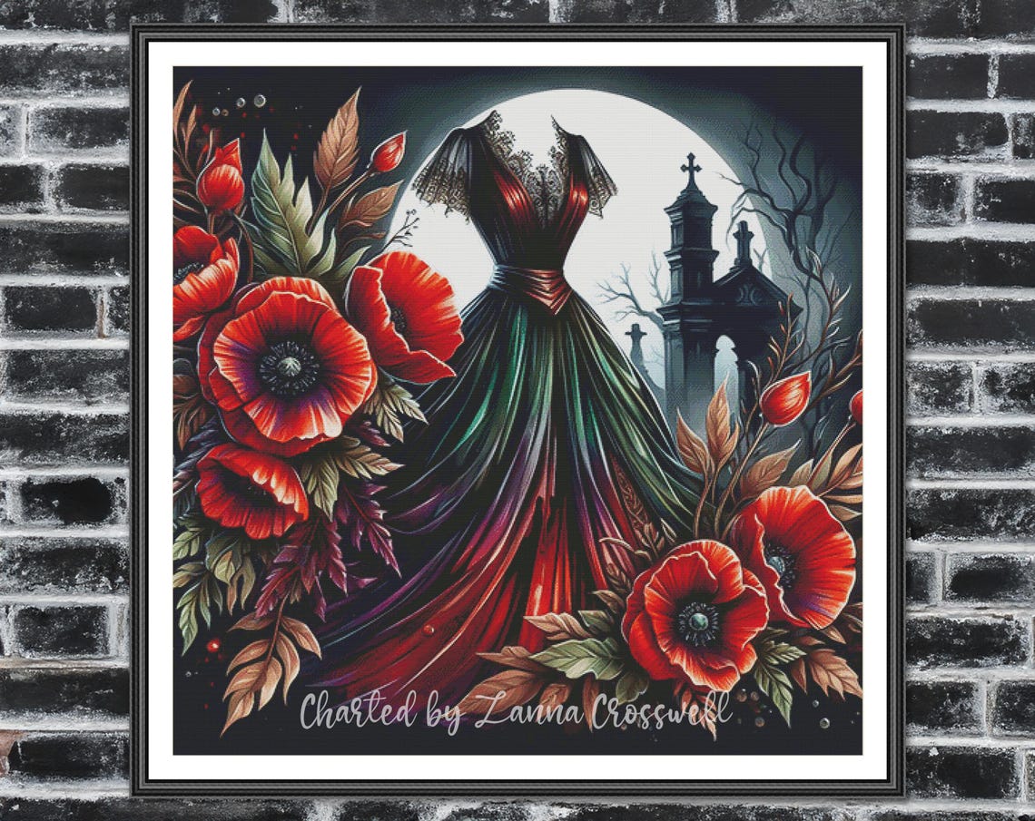 Poppies of Dusk - Gothic Elegant Dress Large Modern Full Coverage Cross ...