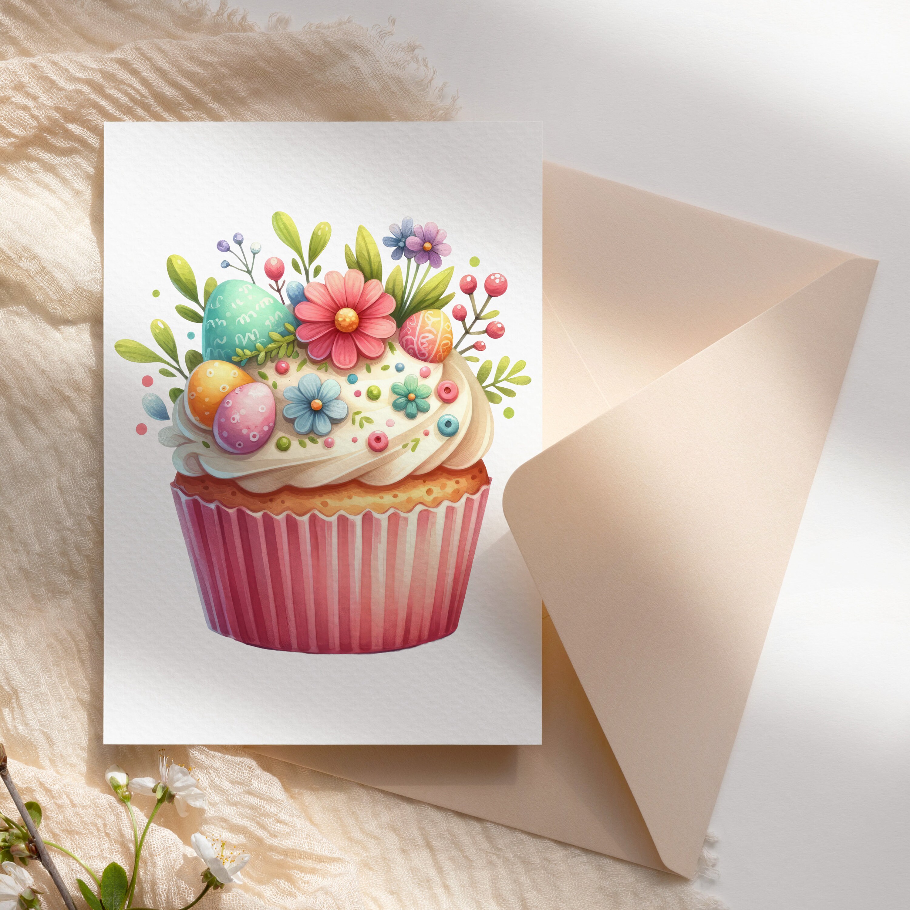 Floral Spring Cupcakes Pastel Watercolor Clipart Bundle. Clipart Set ...