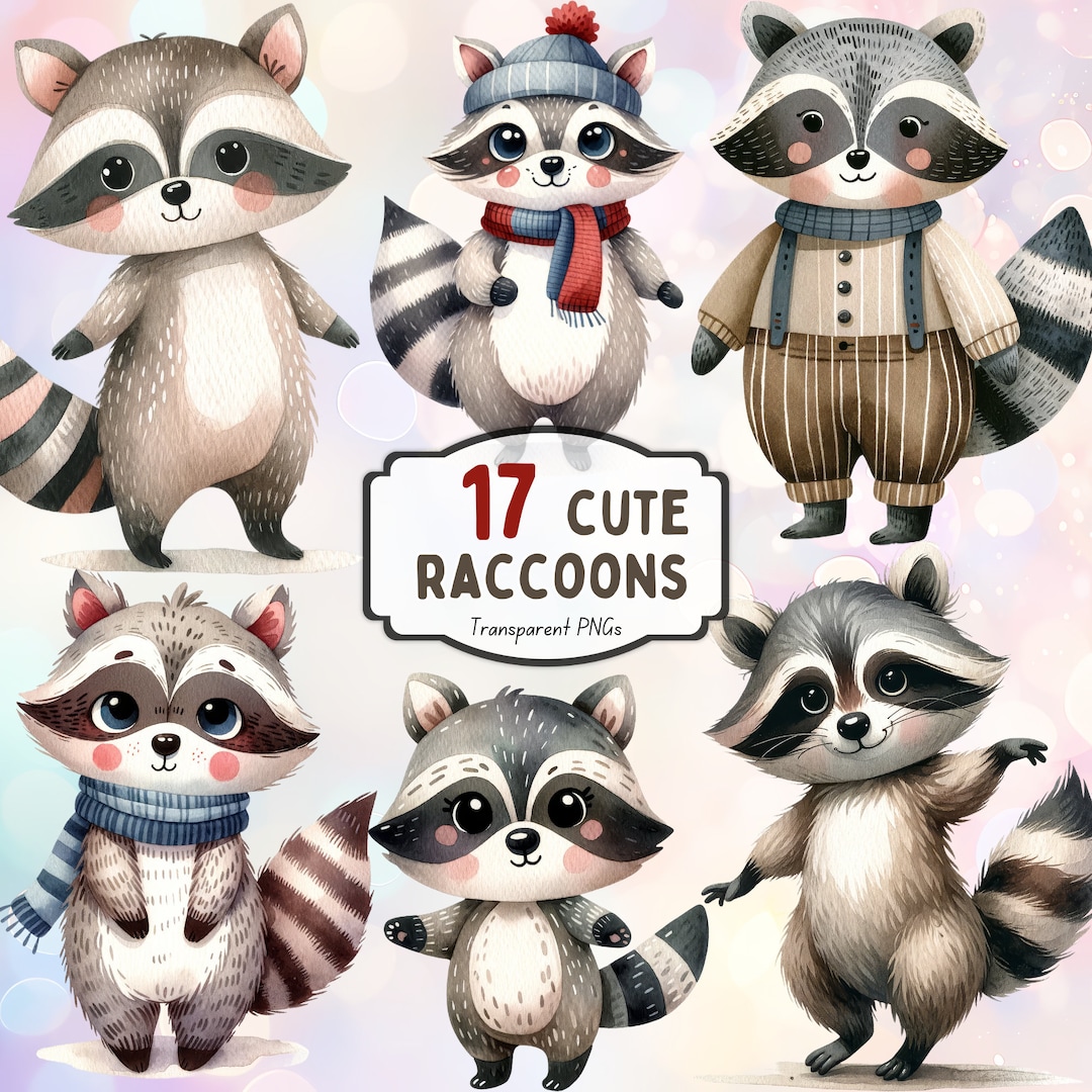 Cute Little Raccoons Watercolor Clipart Bundle. Clipart Set for ...