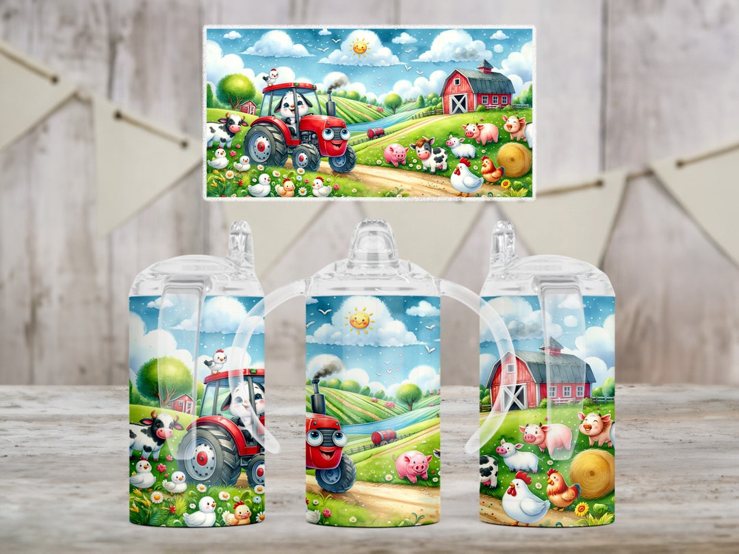 Colorful Farm Life Tractor Watercolor 12 Oz Kids Sippy Cup Wrap ...