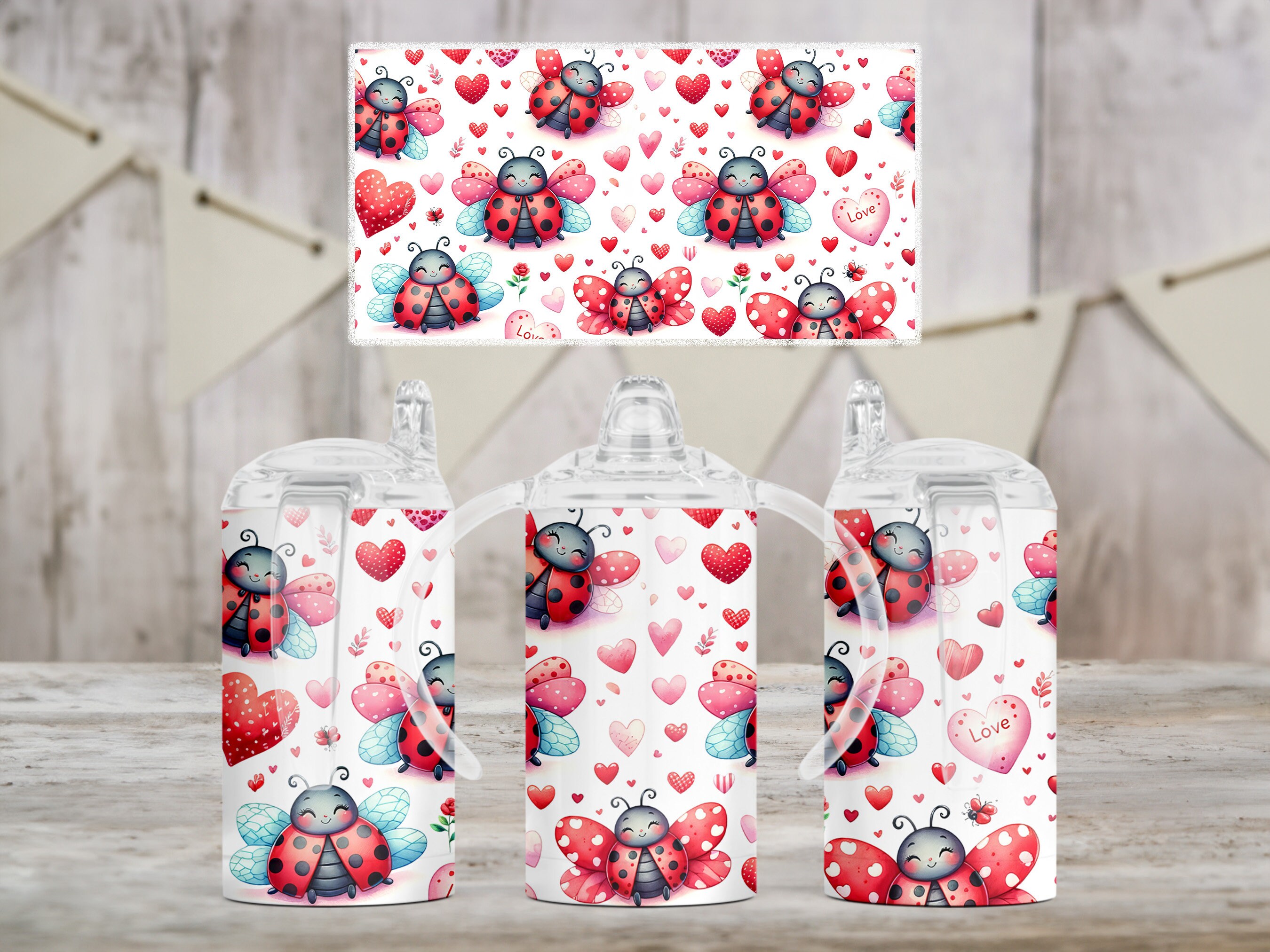 Ladybug Valentine's Day Watercolor 12 Oz Kids Sippy Cup Wrap ...