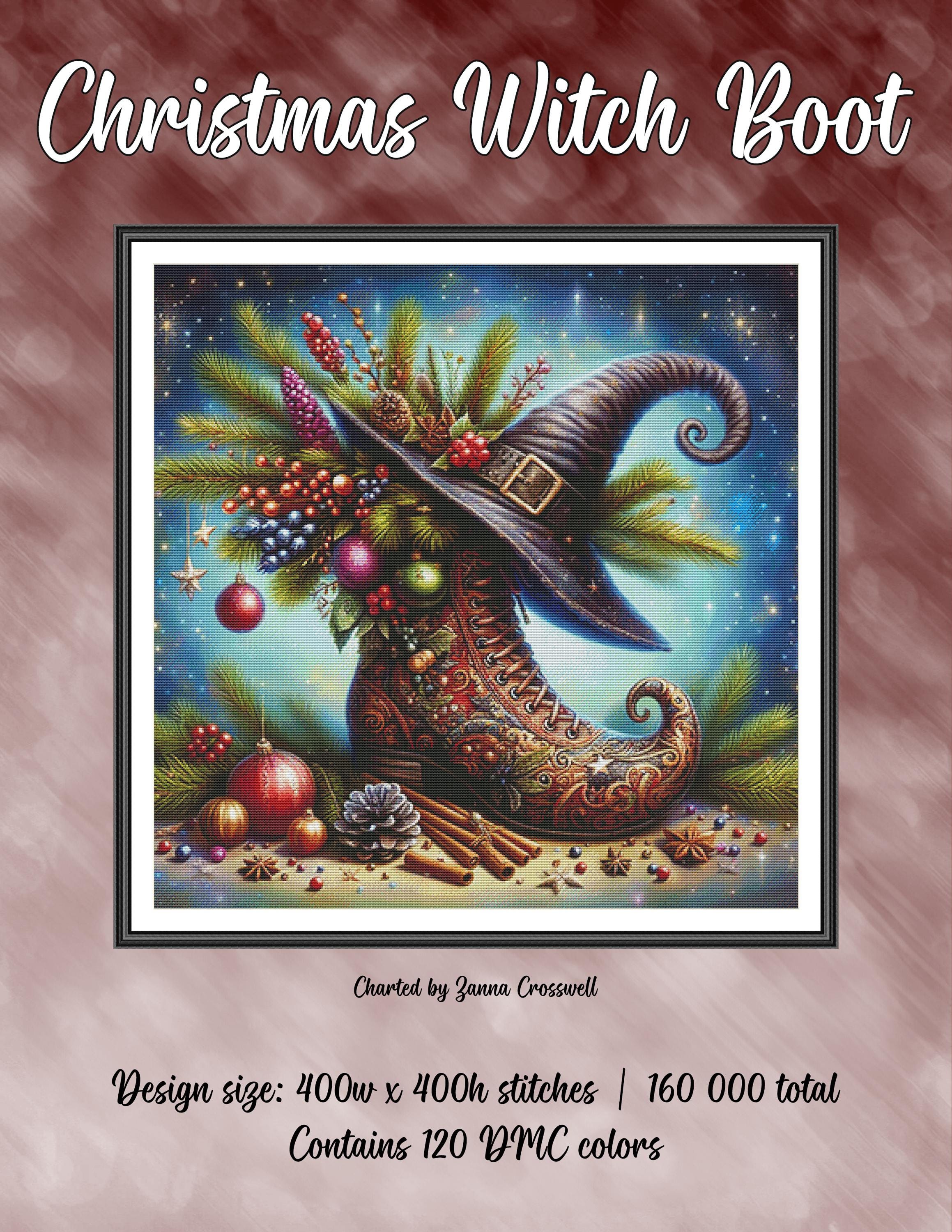Christmas Witch Boot - Modern Full Coverage Cross Stitch Pattern for ...