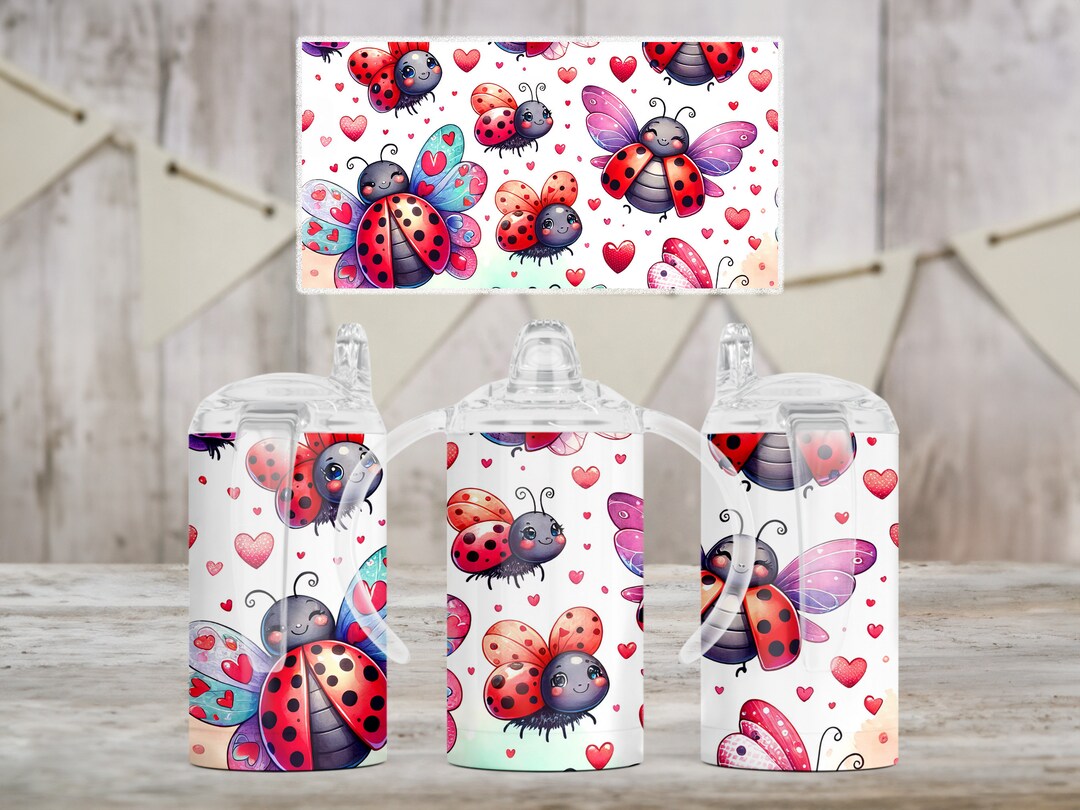 Ladybug Valentine's Day Watercolor 12 Oz Kids Sippy Cup Wrap ...