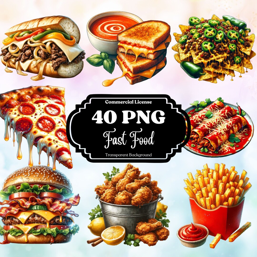 Fast Food Clipart Bundle. Clipart Set for Sublimation or UV DTF ...