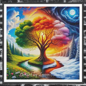 Tree of the Four Seasons - Landscape Modern Full Coverage Cross Stitch ...