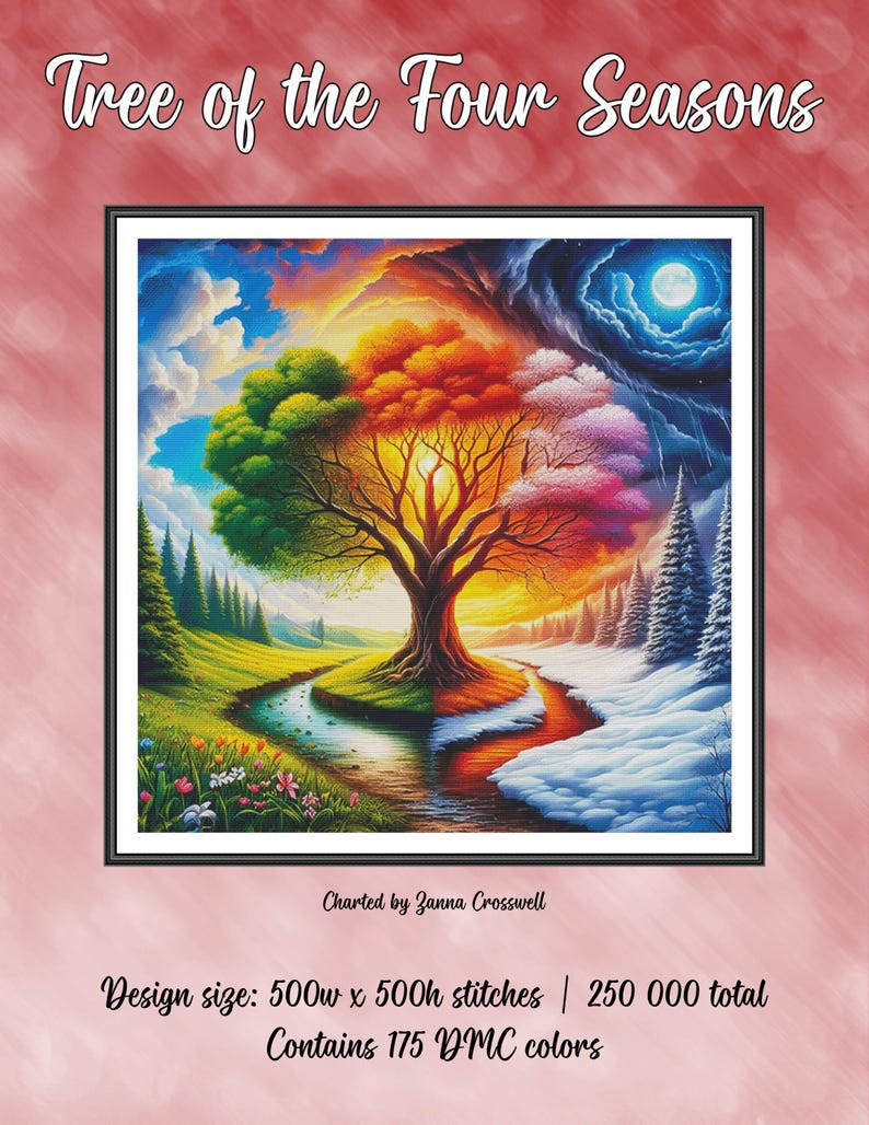 Tree of the Four Seasons - Landscape Modern Full Coverage Cross Stitch ...