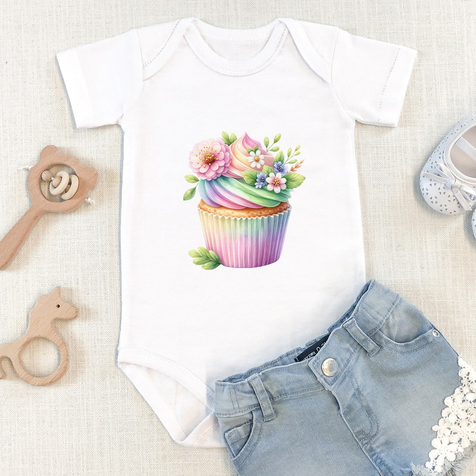 Floral Spring Cupcakes Pastel Watercolor Clipart Bundle. Clipart Set ...