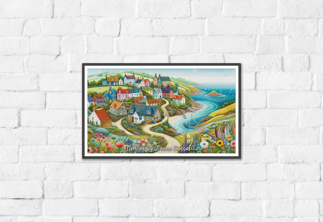 Bayside Village - Landscape Full Coverage Counted Cross Stitch Pattern ...