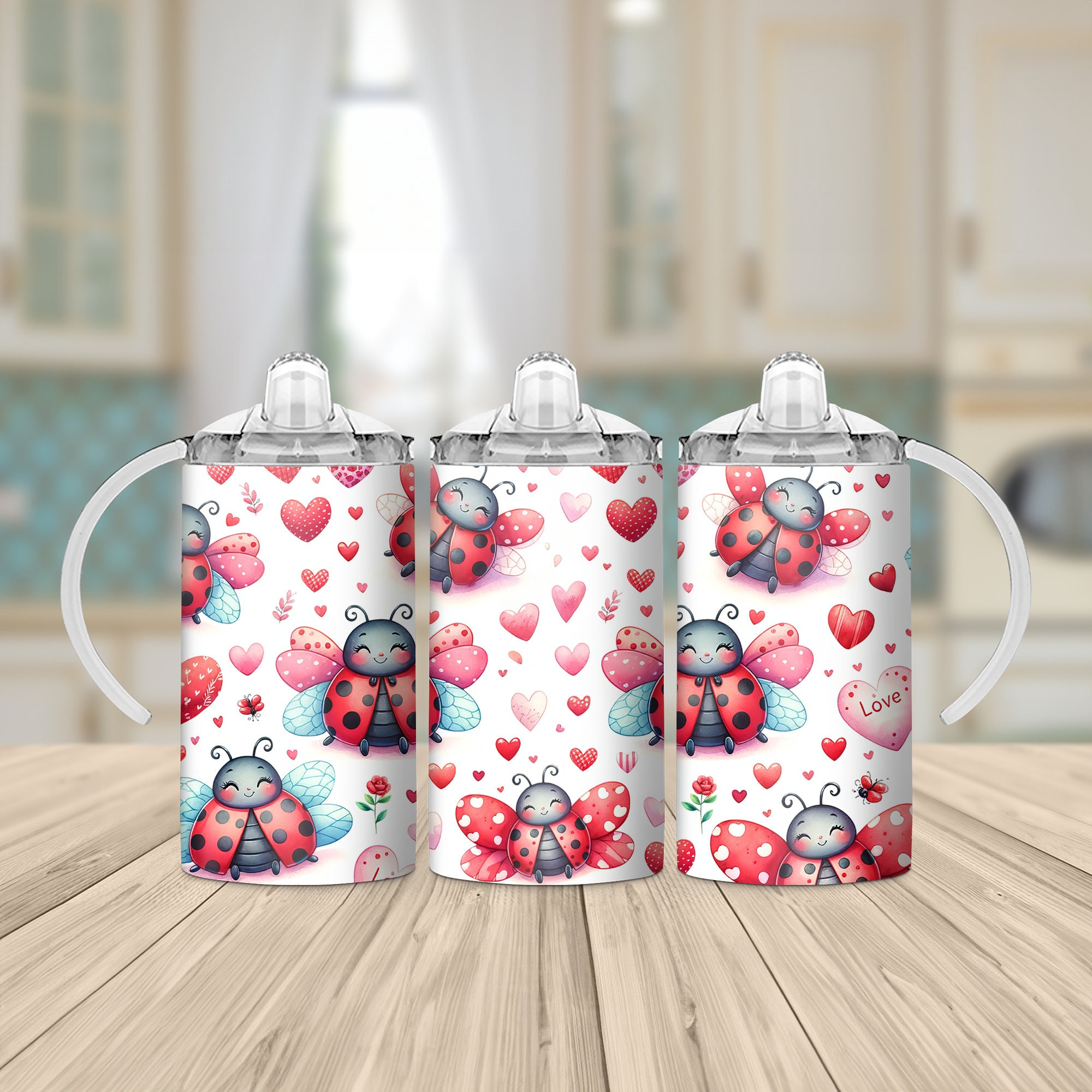 Ladybug Valentine's Day Watercolor 12 Oz Kids Sippy Cup Wrap ...