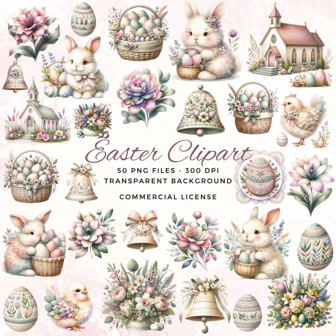 Christian Easter Watercolor Clipart Bundle. Spring Themed Floral ...