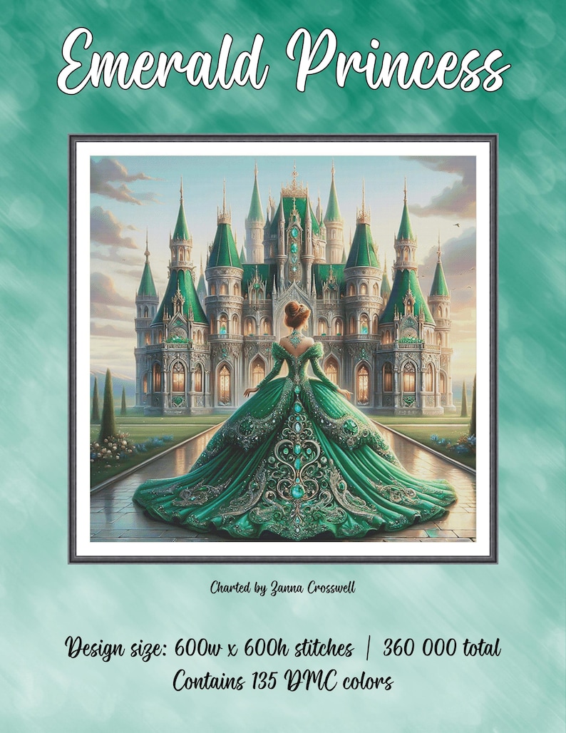 Emerald Princess - Fairy Tale Castle Modern Full Coverage Cross Stitch ...