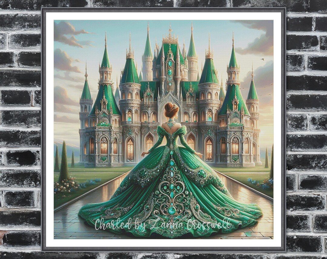 Emerald Princess - Fairy Tale Castle Modern Full Coverage Cross Stitch ...