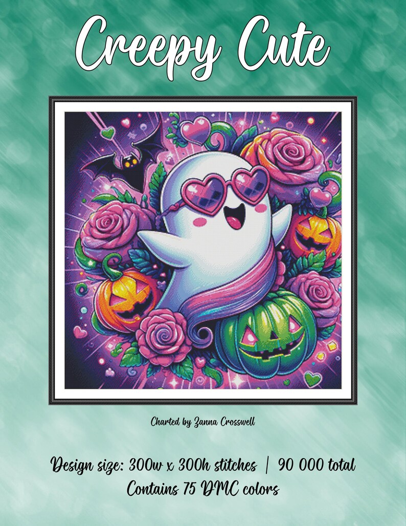 Creepy Cute - Halloween Ghost Modern Full Coverage Cross Stitch Pattern ...