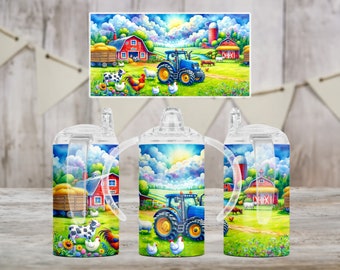 Colorful Farm Life Tractor Watercolor 12 Oz Kids Sippy Cup Wrap ...