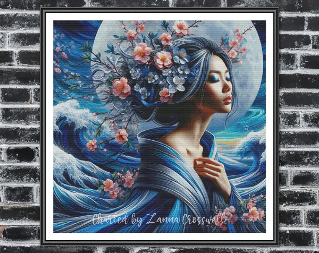 Serenity in Silk - Asian Woman Modern Full Coverage Cross Stitch ...