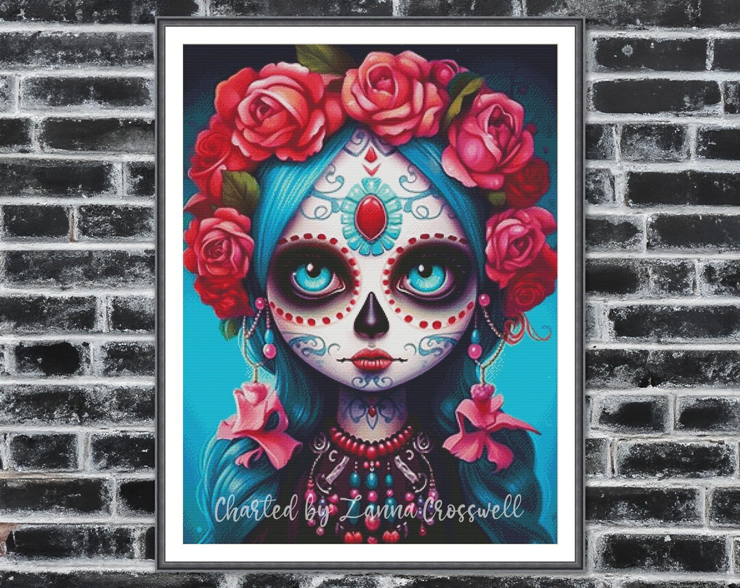 La Flor Del Alma - Day of the Dead Full Coverage Cross Stitch Pattern ...