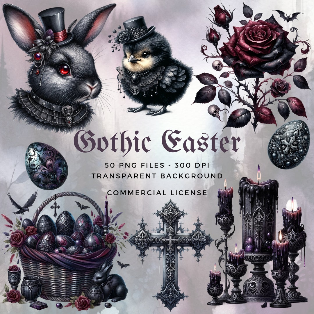 Gothic Easter Watercolor Clipart Bundle. Dark Themed Floral Clipart Set for Sublimation ...