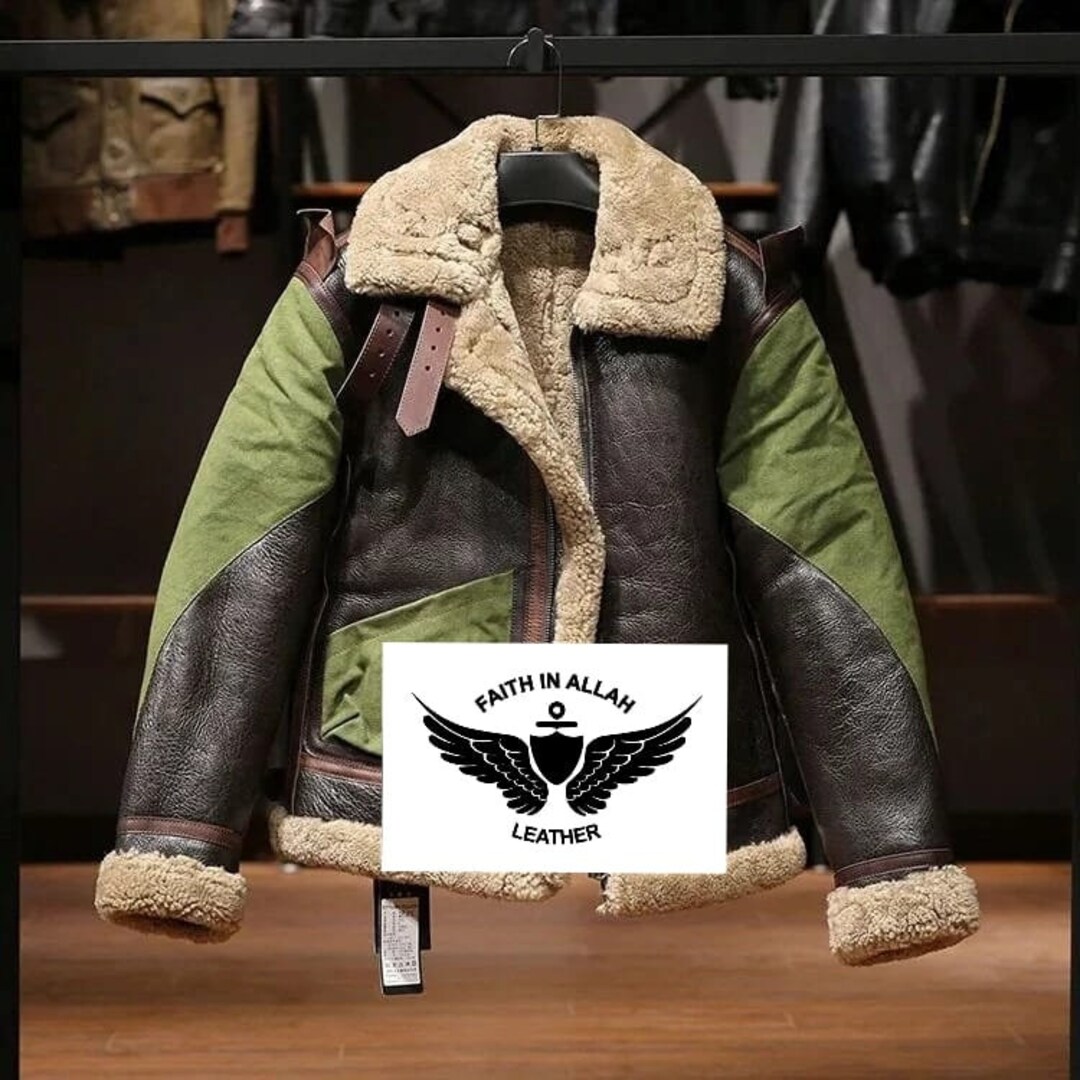 Men's Fur Pilot Jacket Vintage Washed Oil Waxed Canvas Patchwork ...