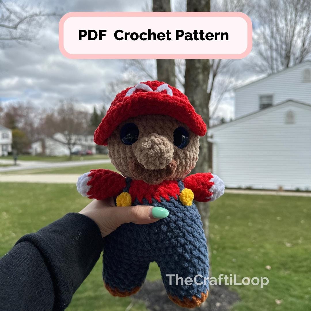 Red Super Plumber Bro Pattern, Low Sew Crochet, Amigurumi Instructions ...