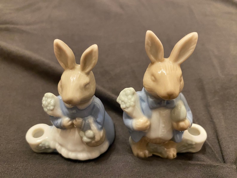 Vintage Biedermann Porcelain Easter Bunny Rabbit Mini Candle Holder Set ...