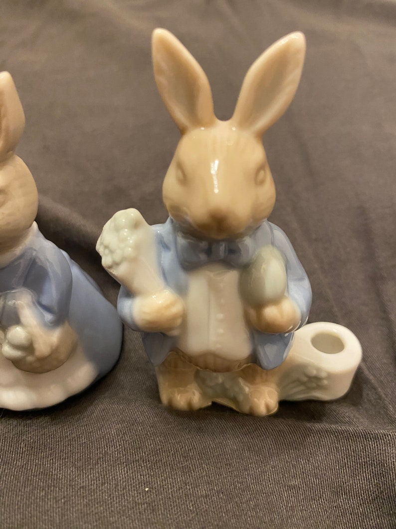Vintage Biedermann Porcelain Easter Bunny Rabbit Mini Candle Holder Set ...