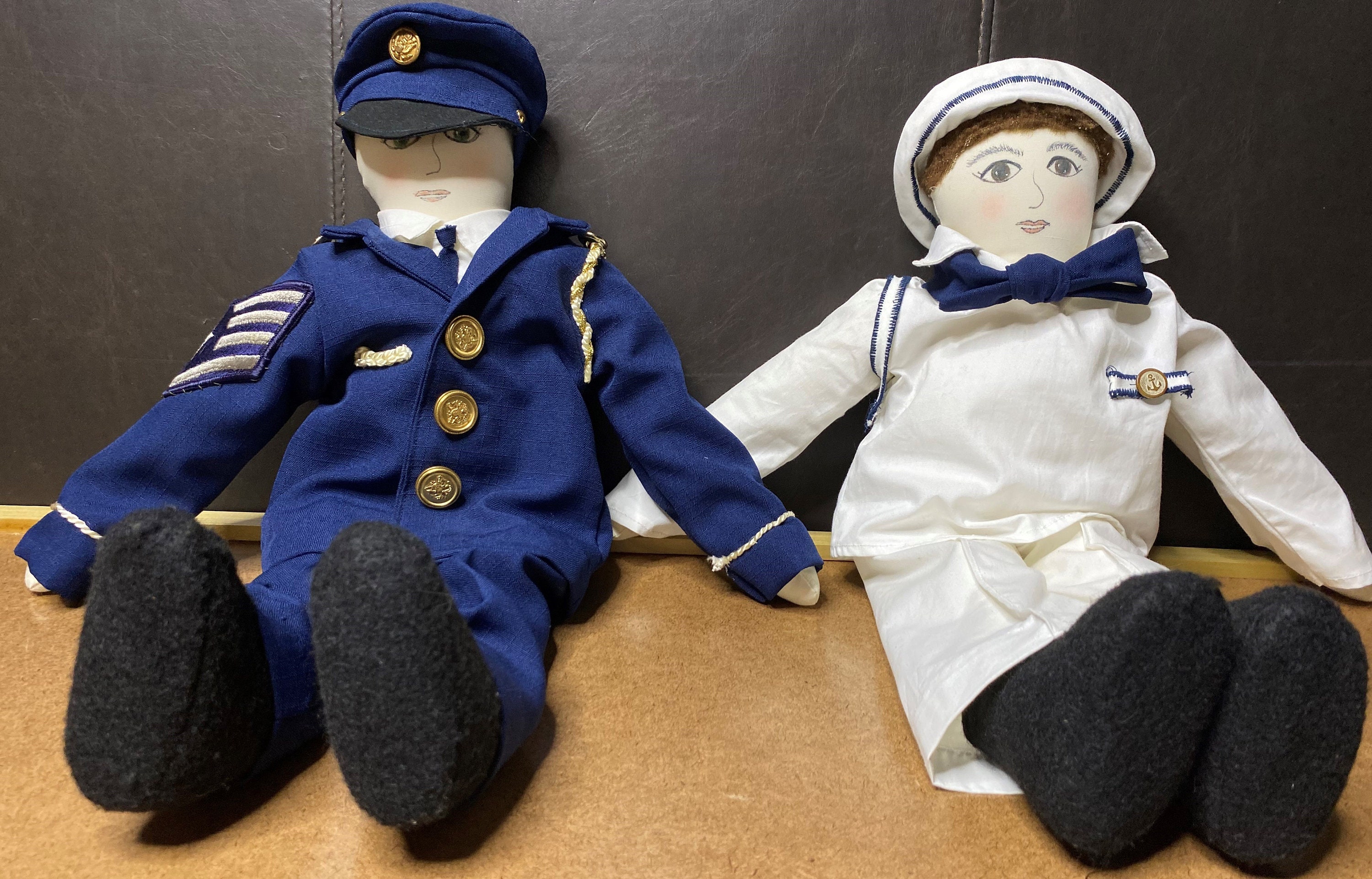 2 Vintage Rag Doll Primitive Handmade Cloth Sailor Navy & Air Force ...