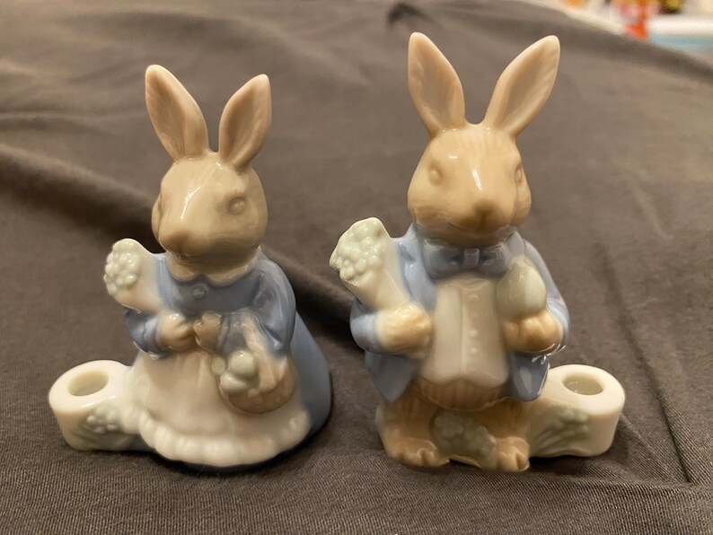 Vintage Biedermann Porcelain Easter Bunny Rabbit Mini Candle Holder Set ...