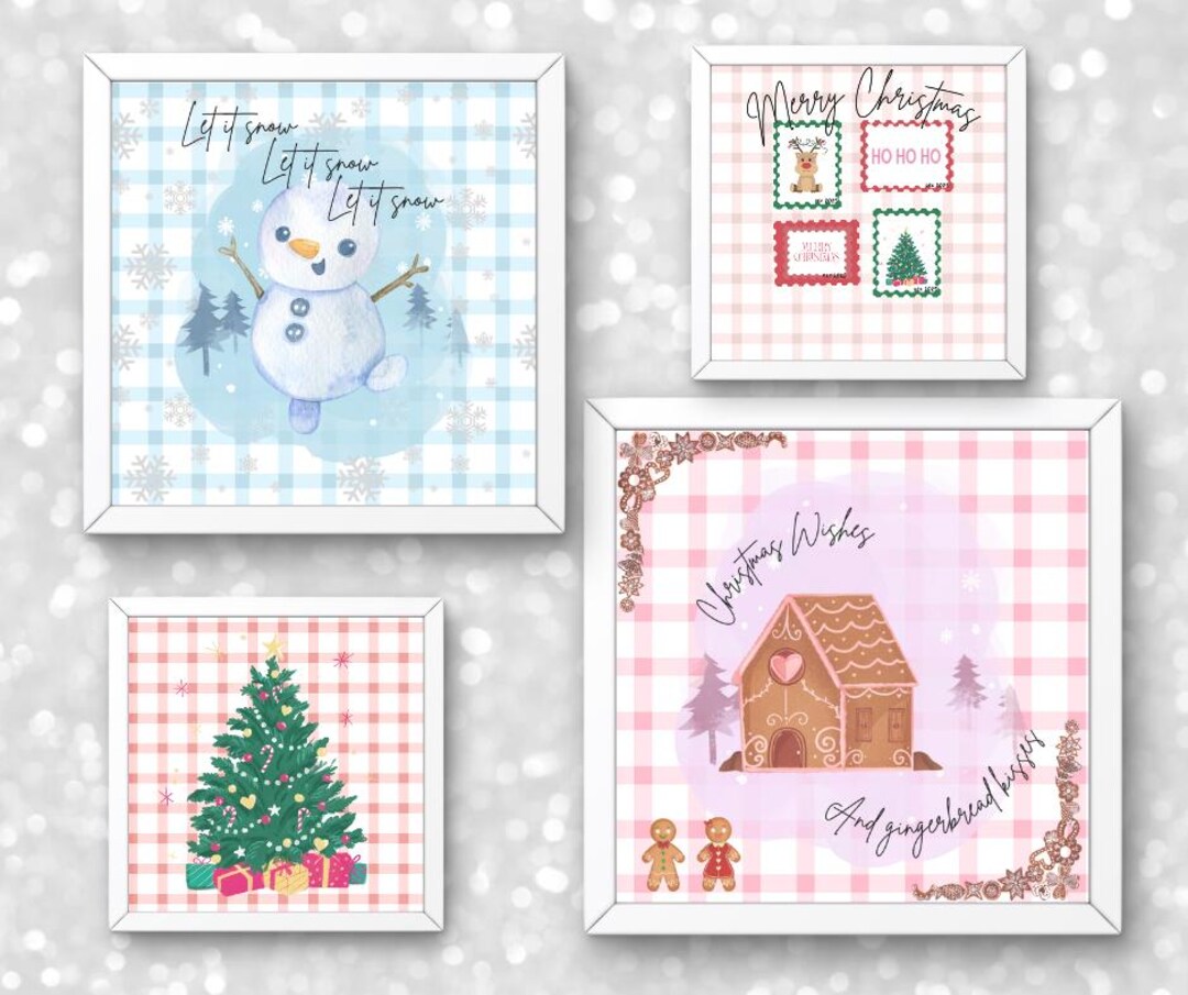 Pastel Gingham Christmas Card Bundle | Printable Holiday Cards (digital ...
