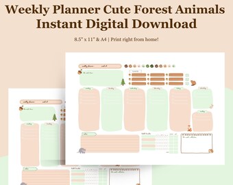 Daily Planner Digital Printable Download Cute Forest Animals Daily ...