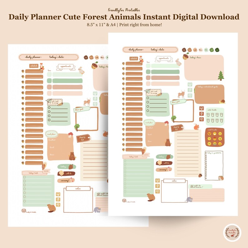 Daily Planner Digital Printable Download Cute Forest Animals Daily ...