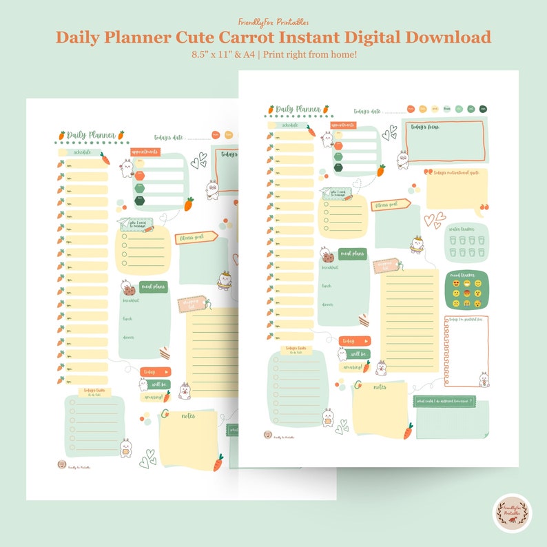 Daily Planner Digital Printable Download Cute Carrot & Bunnies Daily ...