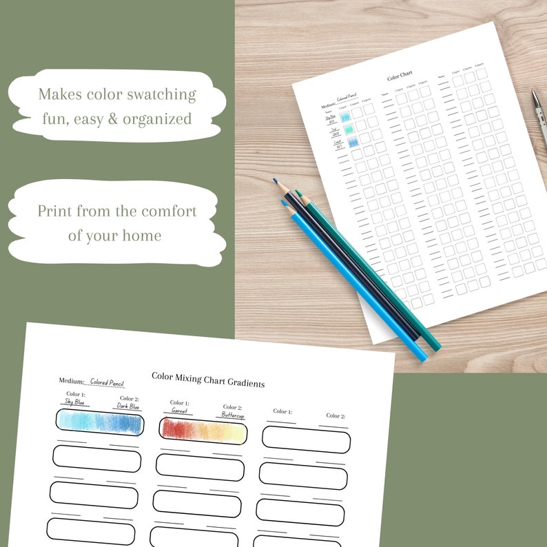 Printable Color Swatch Chart Pack for Colored Pencils Markers | DIY ...