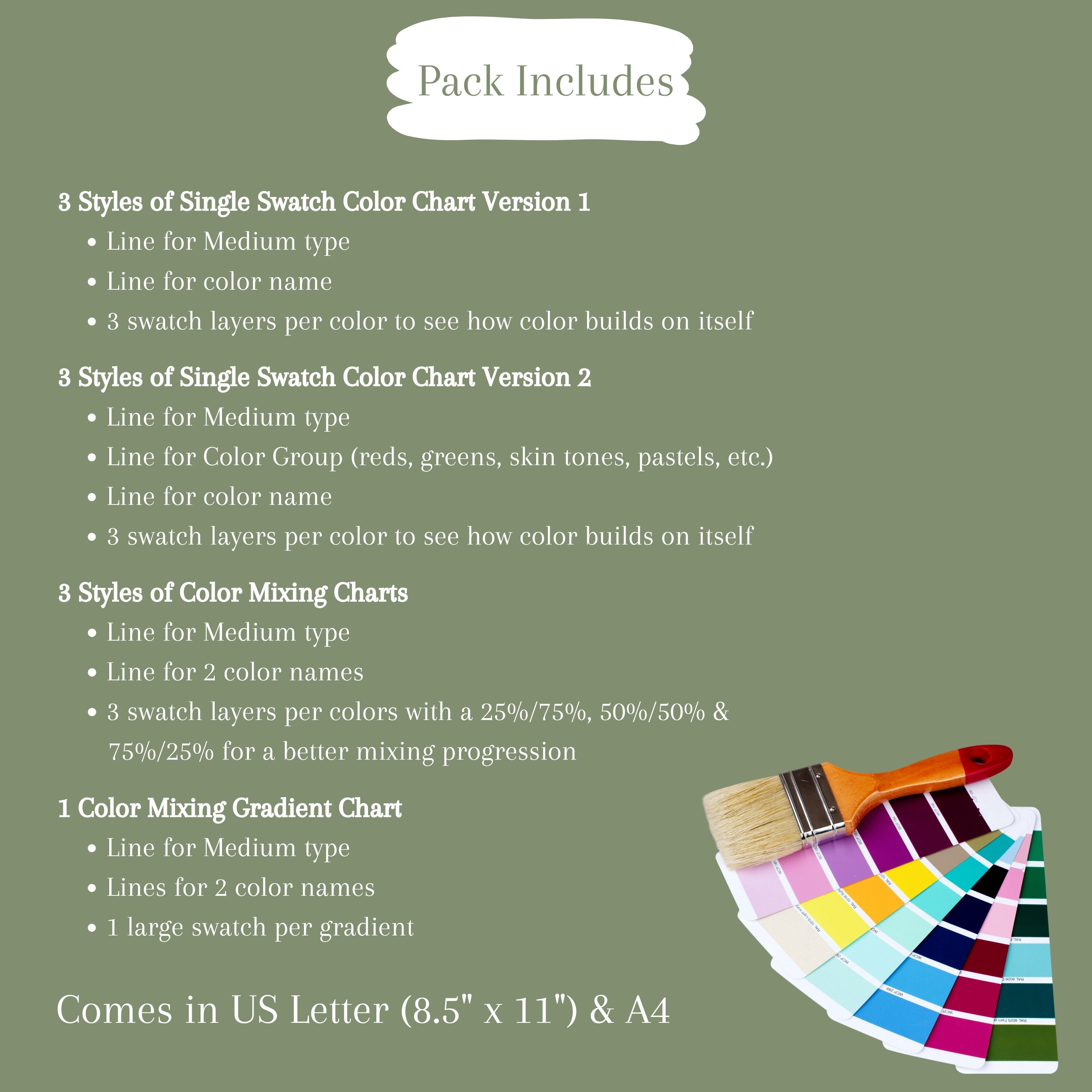 Printable Color Swatch Chart Pack for Colored Pencils Markers DIY Color ...