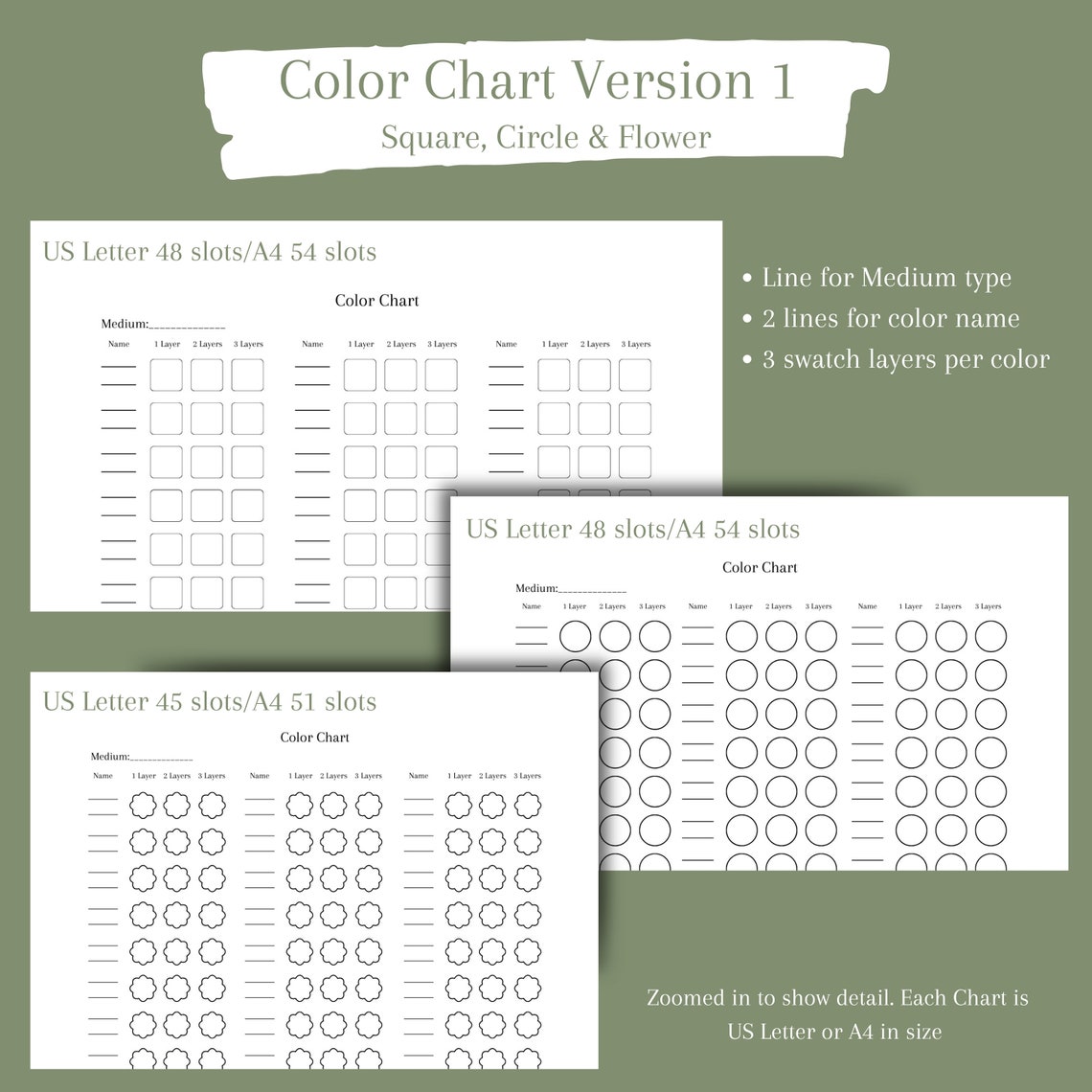 Printable Color Swatch Chart Pack for Colored Pencils Markers DIY Color ...