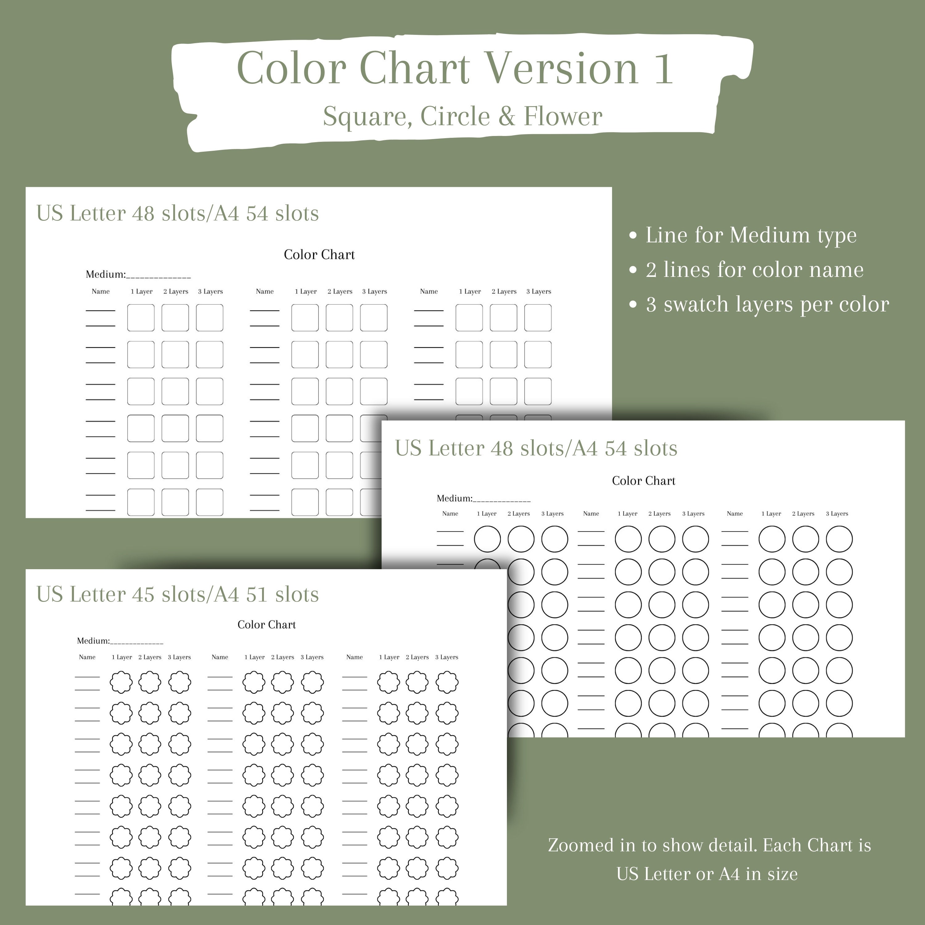 Printable Color Swatch Chart Pack for Colored Pencils Markers | DIY ...