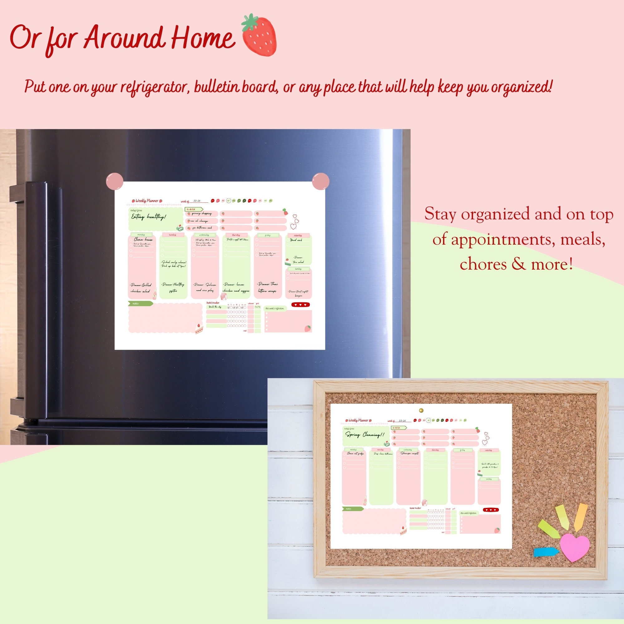 Cute Strawberry Printable Weekly Planner Kawaii Pink Weekly Planner ...