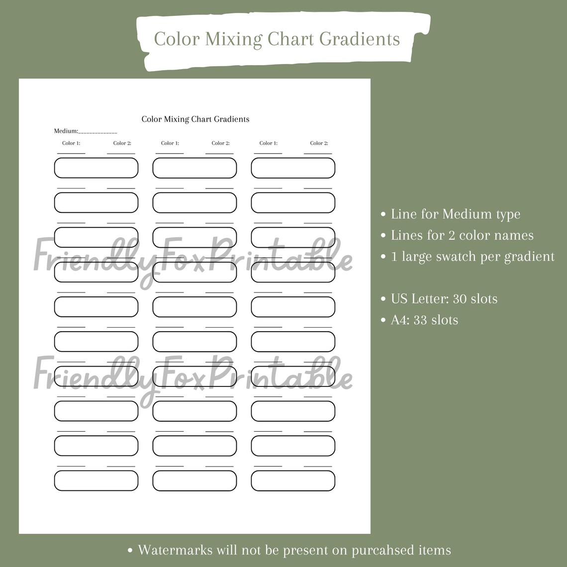 Printable Color Swatch Chart Pack for Colored Pencils Markers DIY Color ...