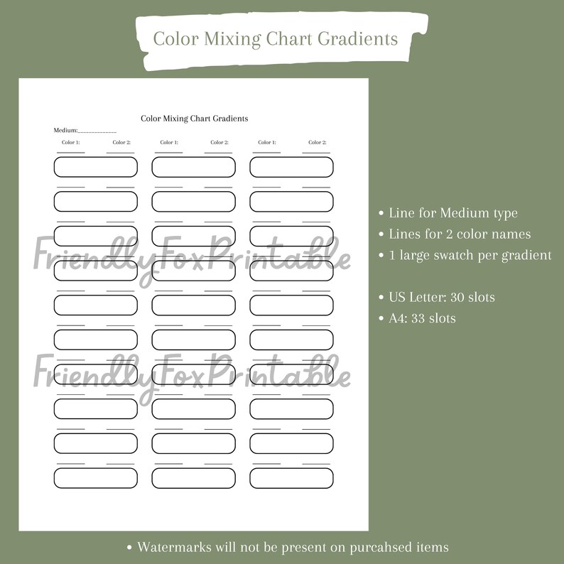 Printable Color Swatch Chart Pack for Colored Pencils Markers DIY Color ...