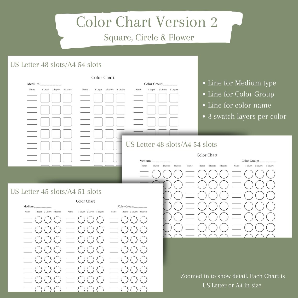 Printable Color Swatch Chart Pack for Colored Pencils Markers DIY Color ...