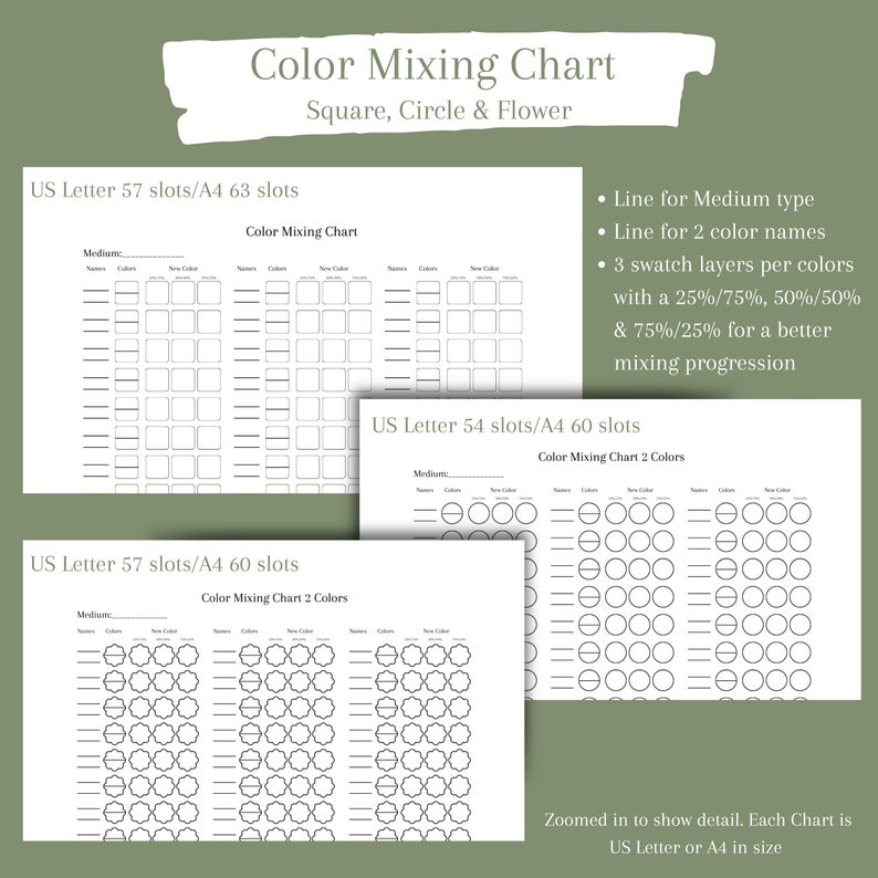 Printable Color Swatch Chart Pack for Colored Pencils Markers DIY Color ...