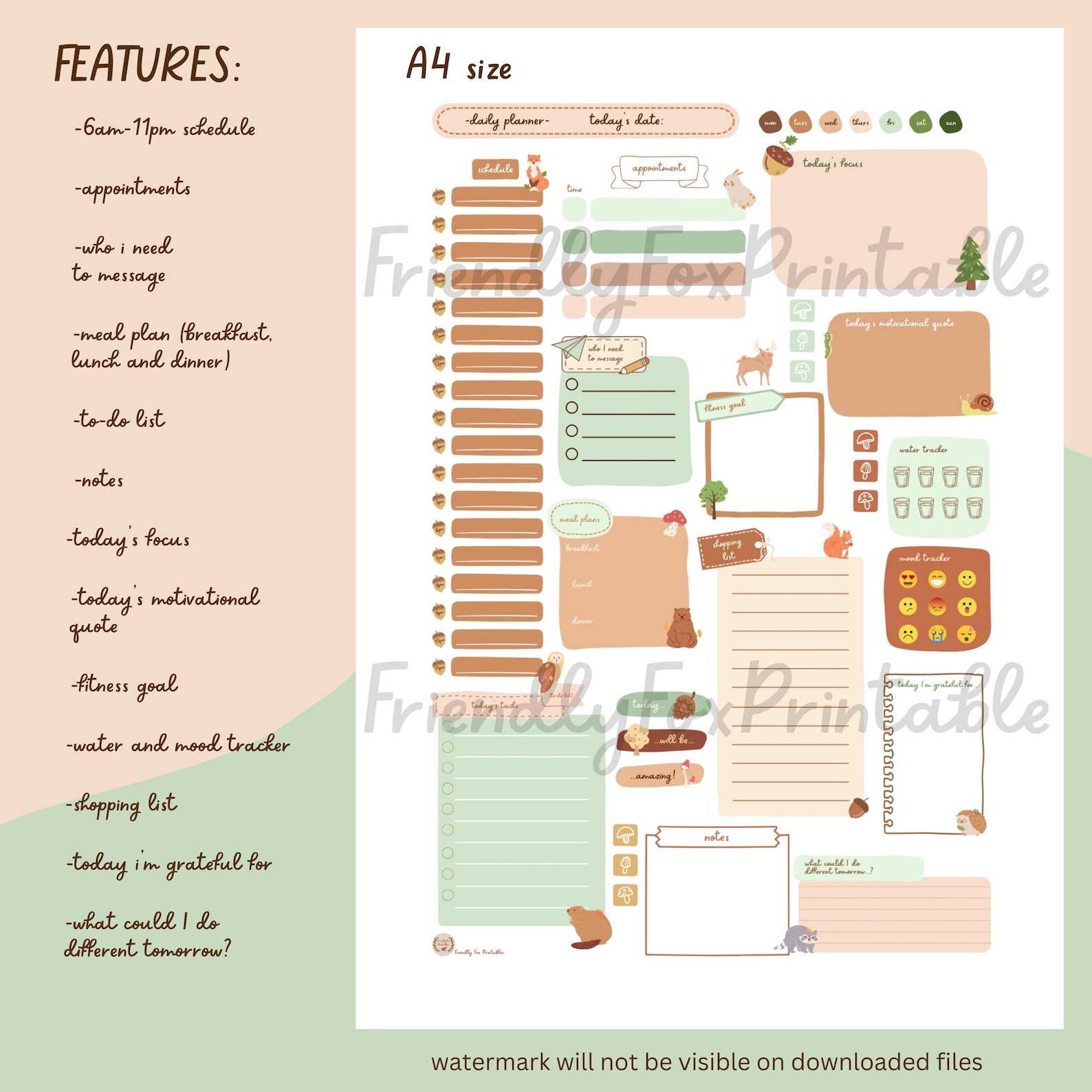 Daily Planner Digital Printable Download Cute Forest Animals Daily ...