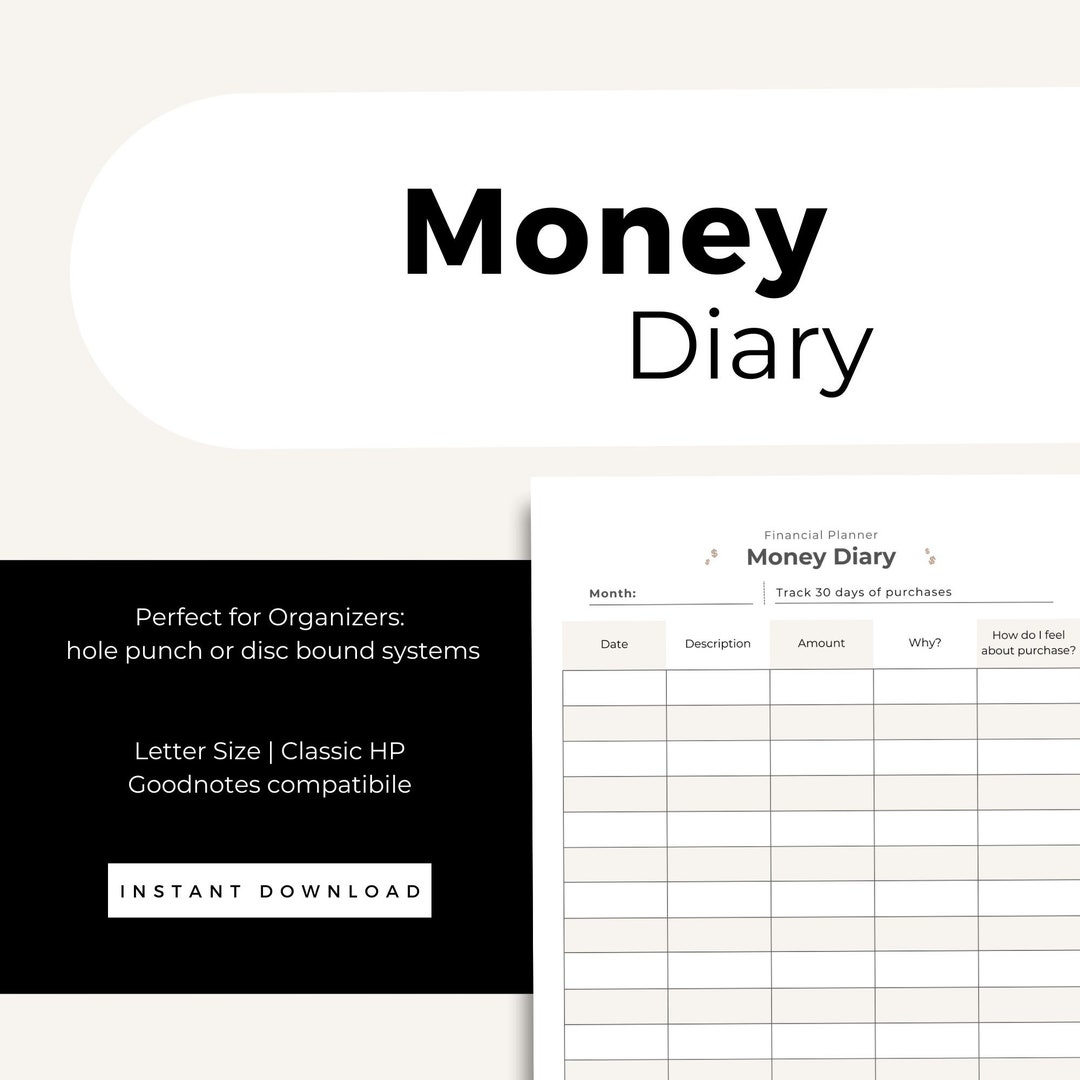 INSTANT DOWNLOAD Money Diary, Printable PDF, Expense Tracker, Financial ...