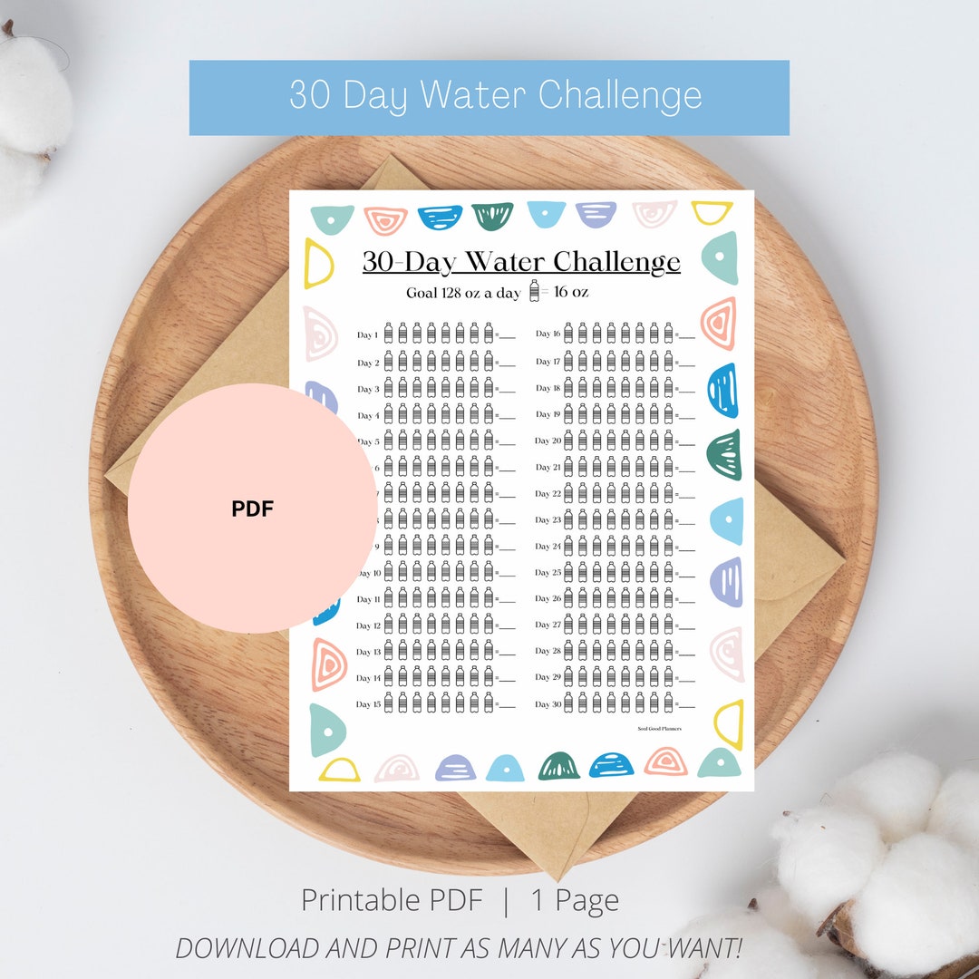 30 Day Water Challenge, Monthly Water Challenge, Planner Insert, Drink ...