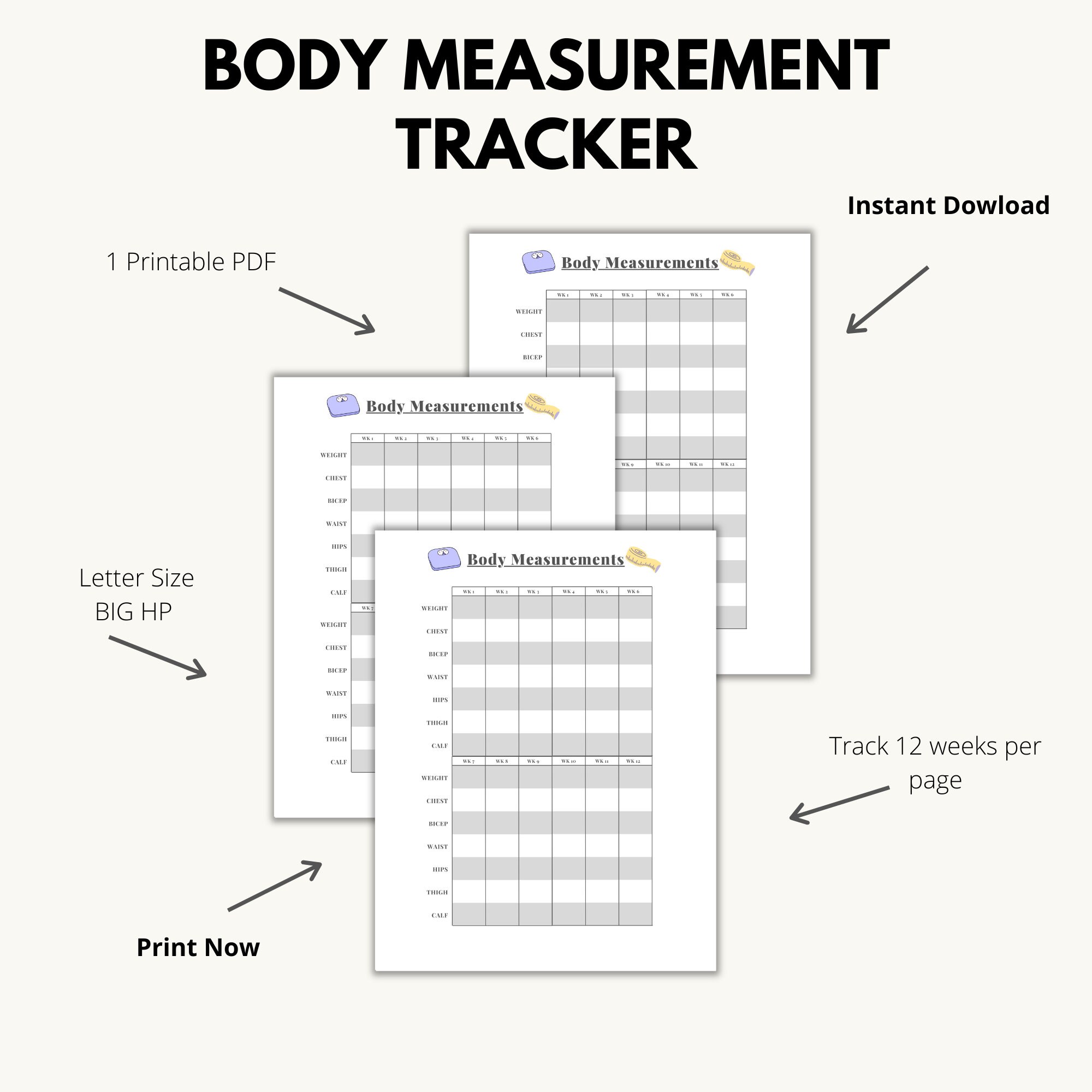 Body Measurement Tracker, Weight Loss Tracker, Body Transformation ...