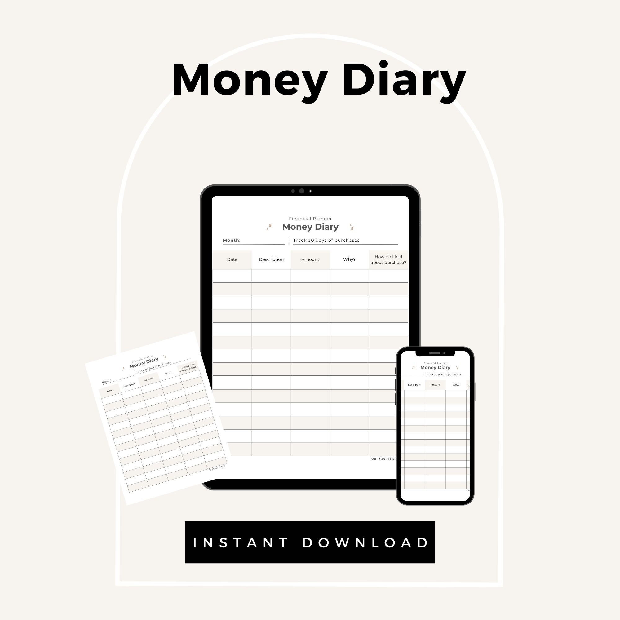 INSTANT DOWNLOAD Money Diary, Printable PDF, Expense Tracker, Financial ...