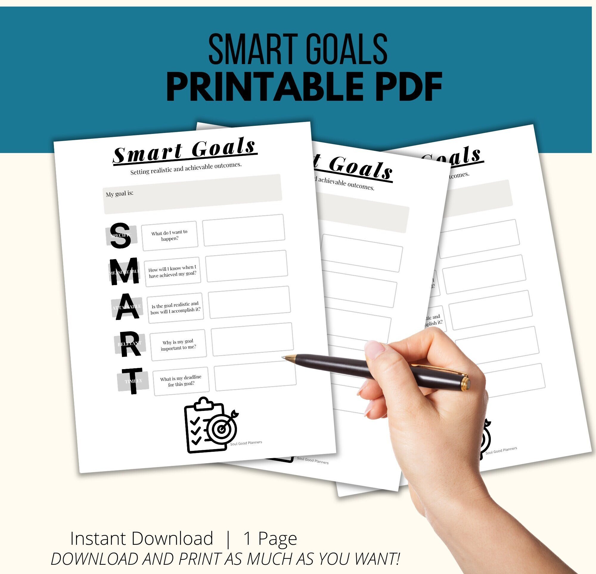 Smart Goal Setting Worksheet, Goal Planner, Printable Goal Planner ...