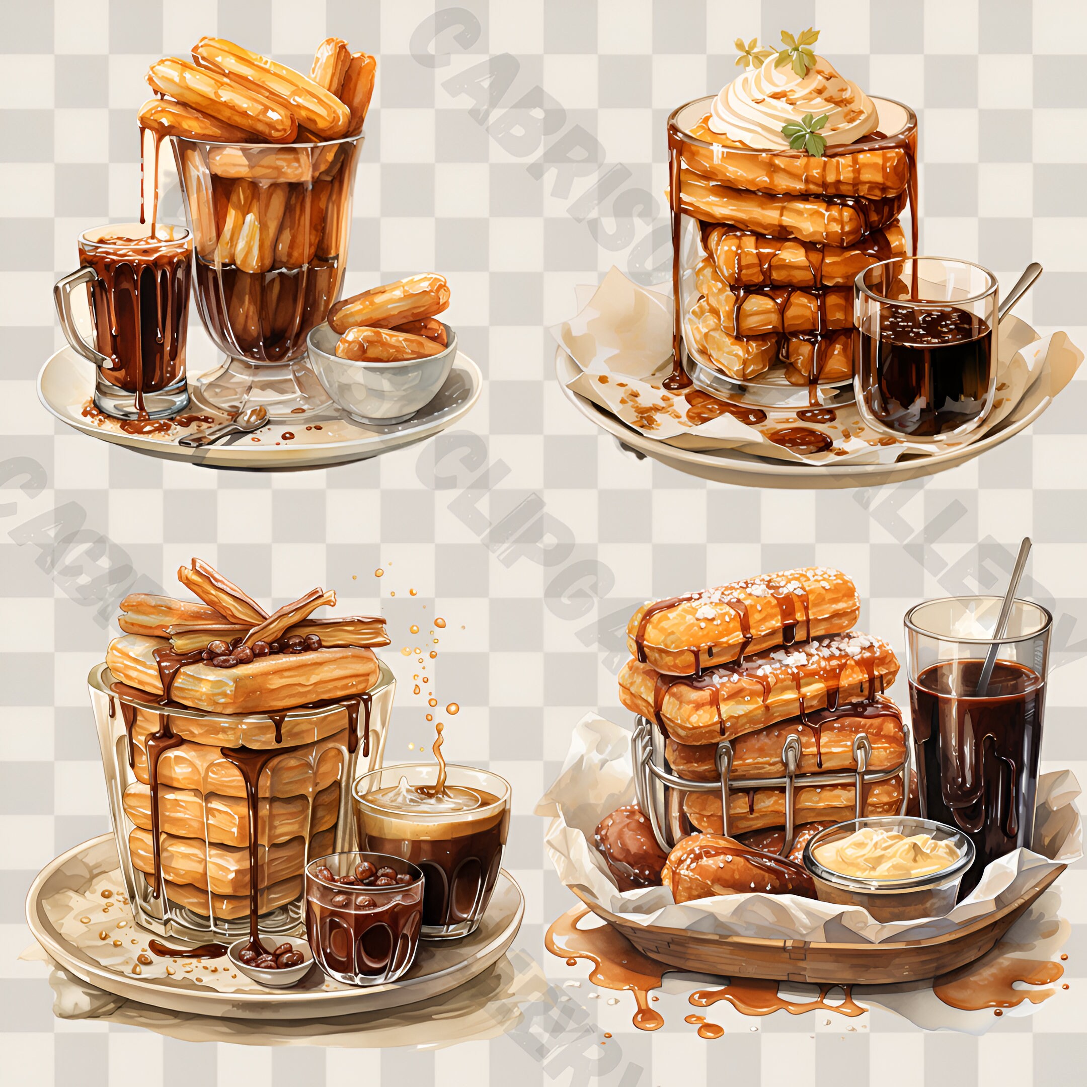 Watercolor Fast Food Clipart, 20 High Resolution PNG, Churros Clipart ...